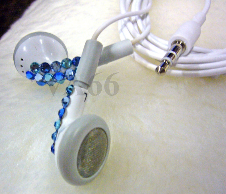 Bling Bling Studded White Ear Buds Blue Shades Swarovski Flatback Studs ...
