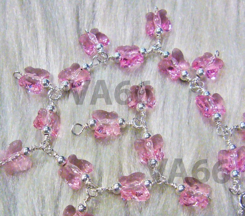 Pink 925 Sterling Silver Swarovski Butterfly Crystal Charm Bracelet ...
