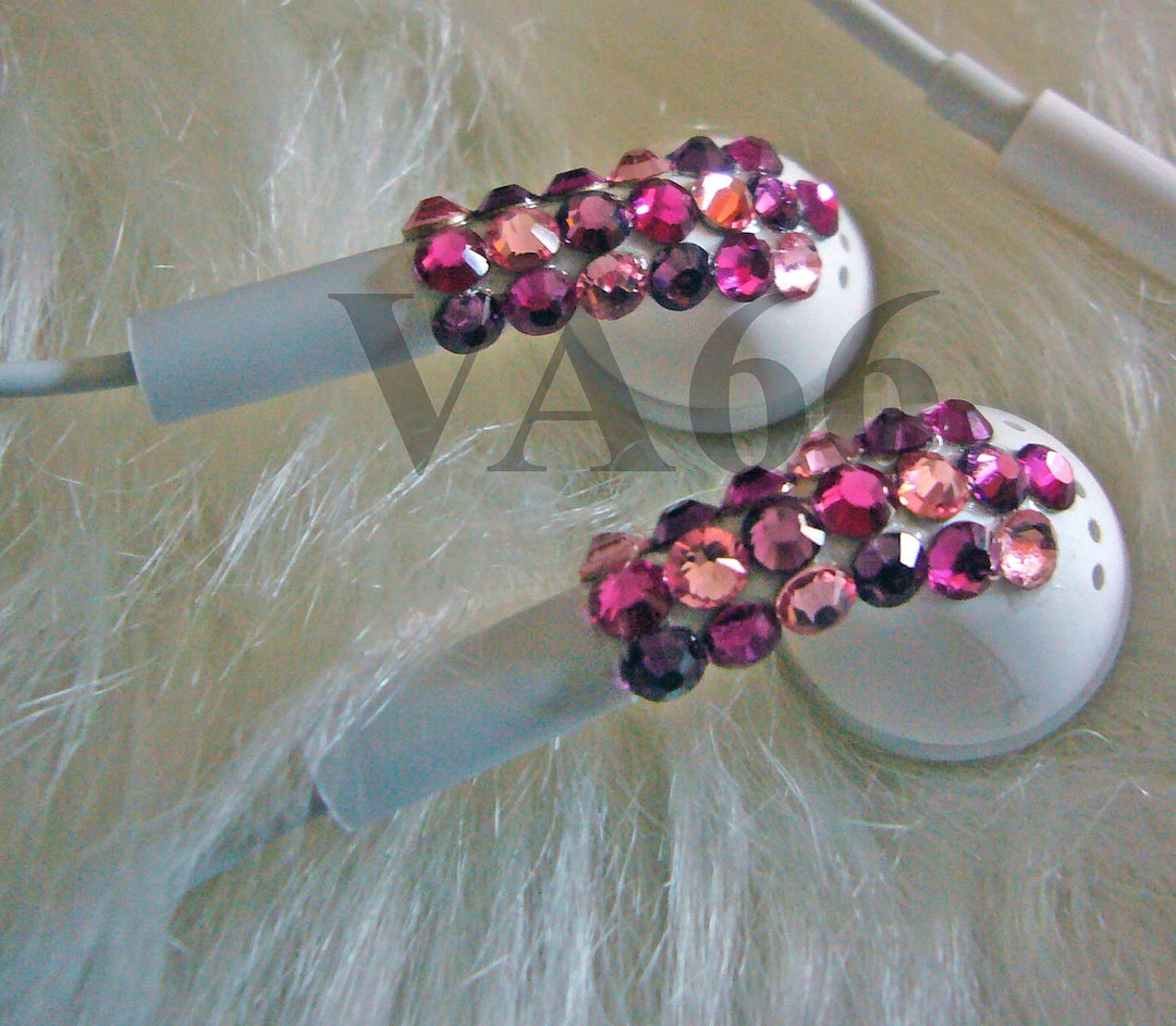 Bling Bling Studded White Ear Buds Pink N Purple Swarovski Flatback ...