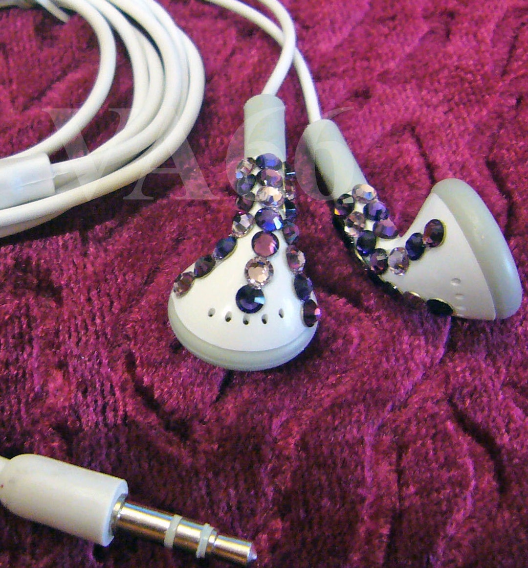 Bling Bling Studded White Ear Buds Purple Swarovski Flatback Studs on ...