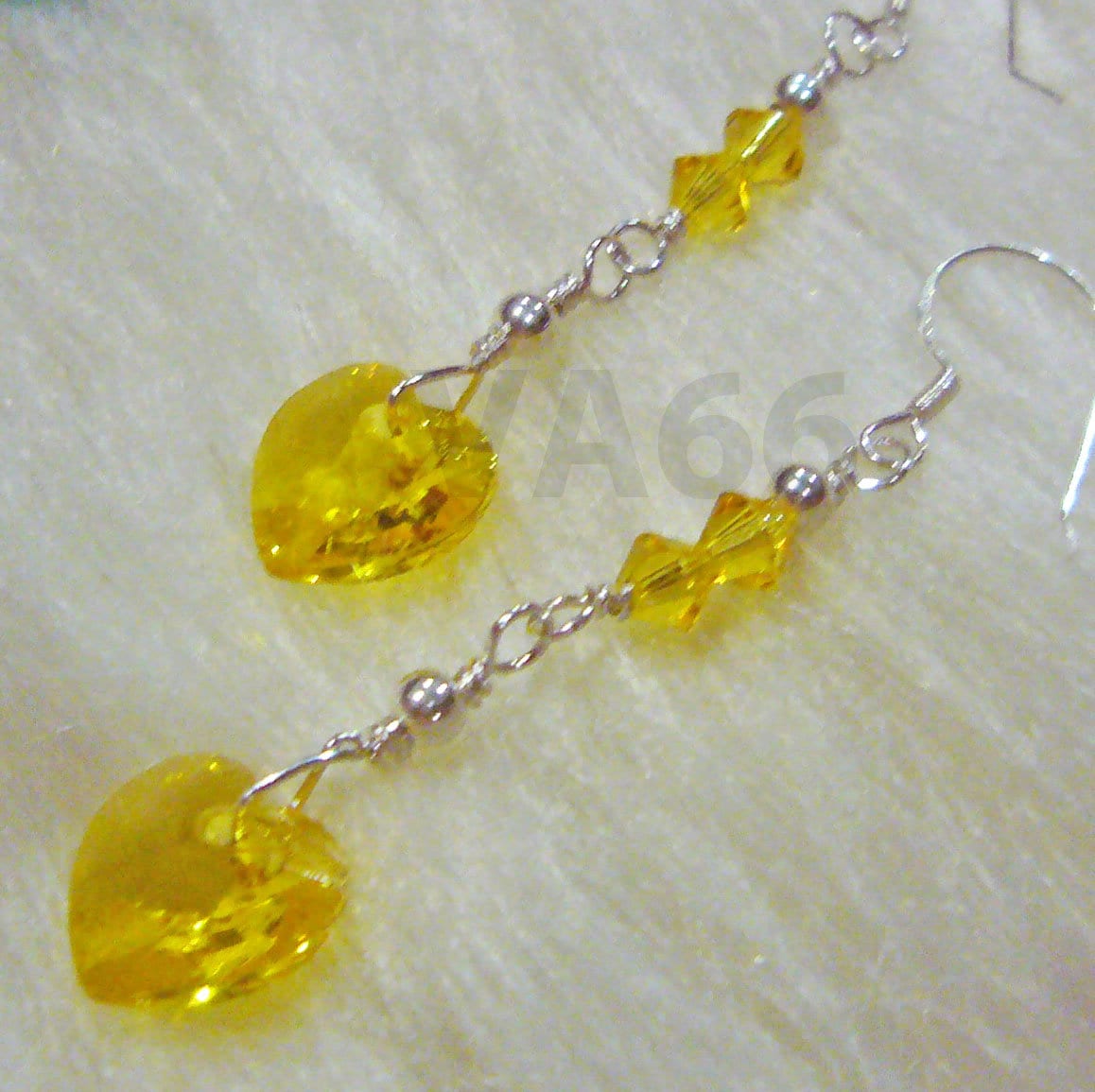 Custom Made 14KGF 925 Sterling Silver Swarovski Earrings Long Heart Wire Wrapped Col Choices ...