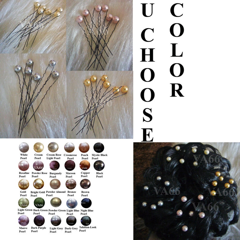 6p Swarovski Bridal Pearl Hair Pins U Pins Choose Color Hair ...