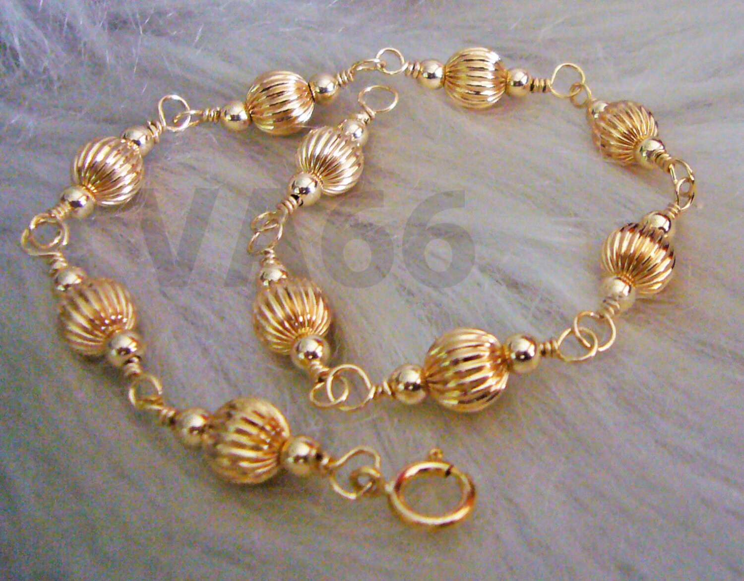 Wire Wrapped Balls 14K Gold Filled Bridal Bracelet Balls Bali Beads ...