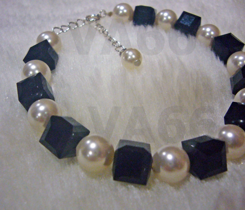 925 Sliver Swarovski Cube Crystal Bracelet N Pearls Black and White ...
