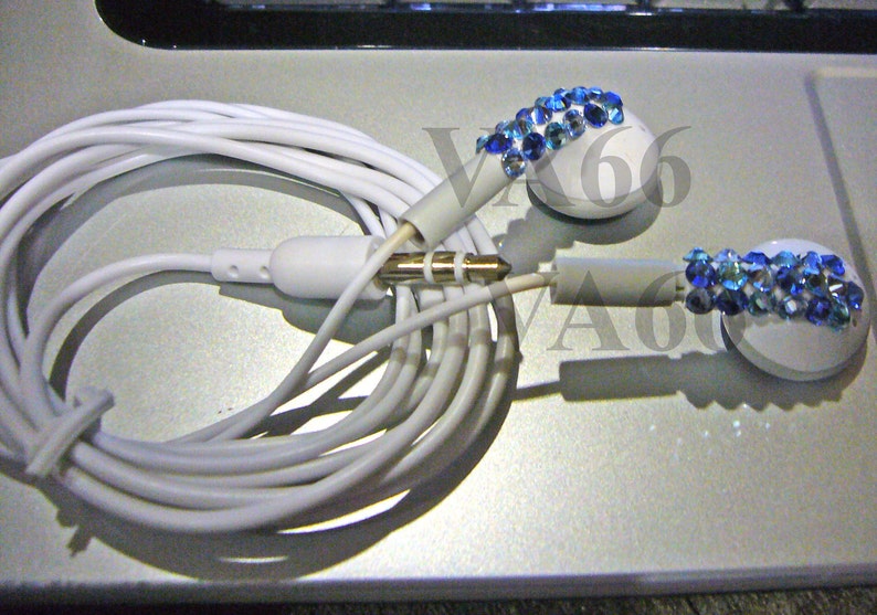 Bling Bling Studded White Ear Buds Blue Shades Swarovski Flatback Studs ...