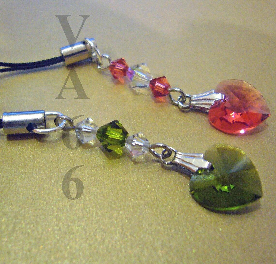 Choose Color Swarovski Crystal Bicone and Heart Cell Phone Keychain ...