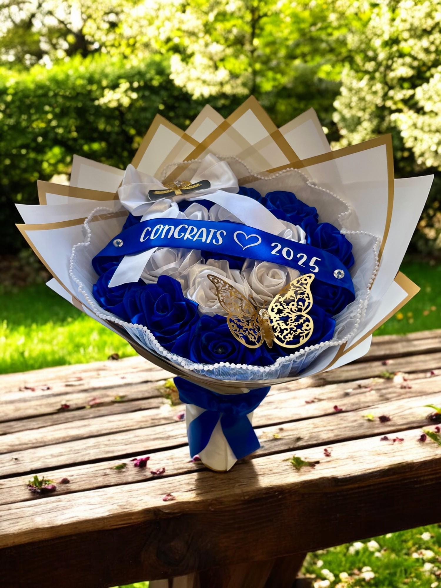 Graduation Bouquet, Class of 2025, Satin Rose Bouquet, Graduation Gift ...