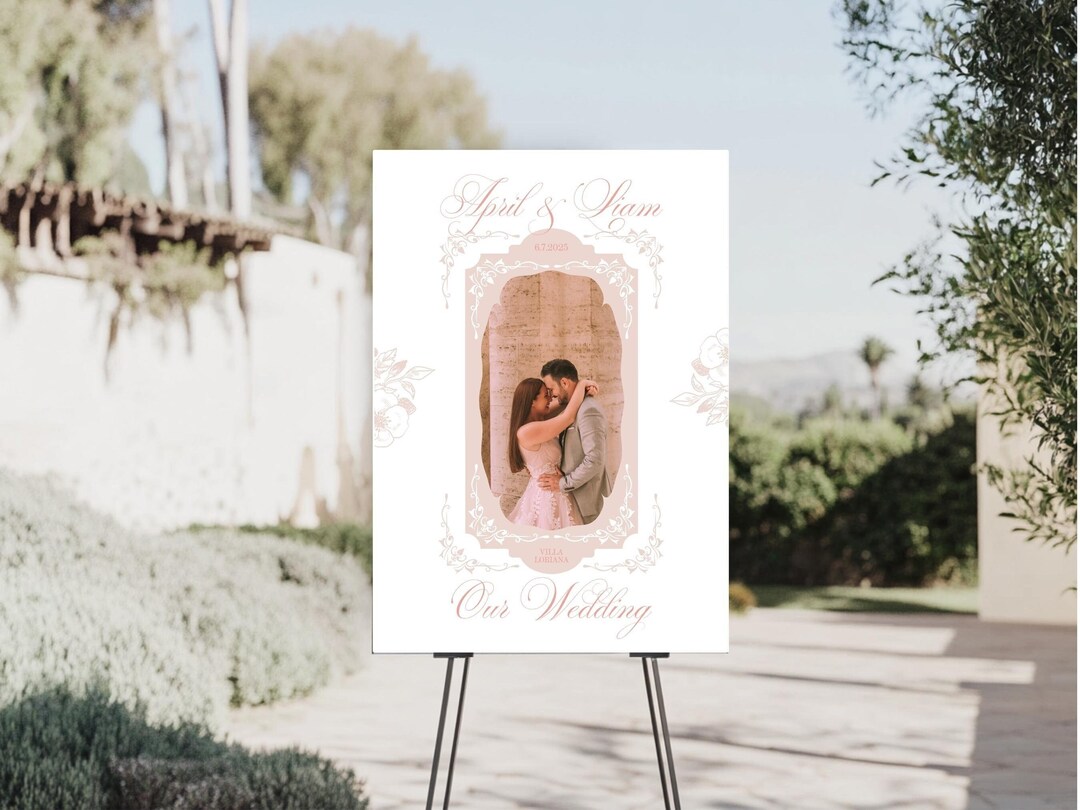 Personalize! | Regency Pink Rococo Wedding Welcome Sign W/ Photo ...