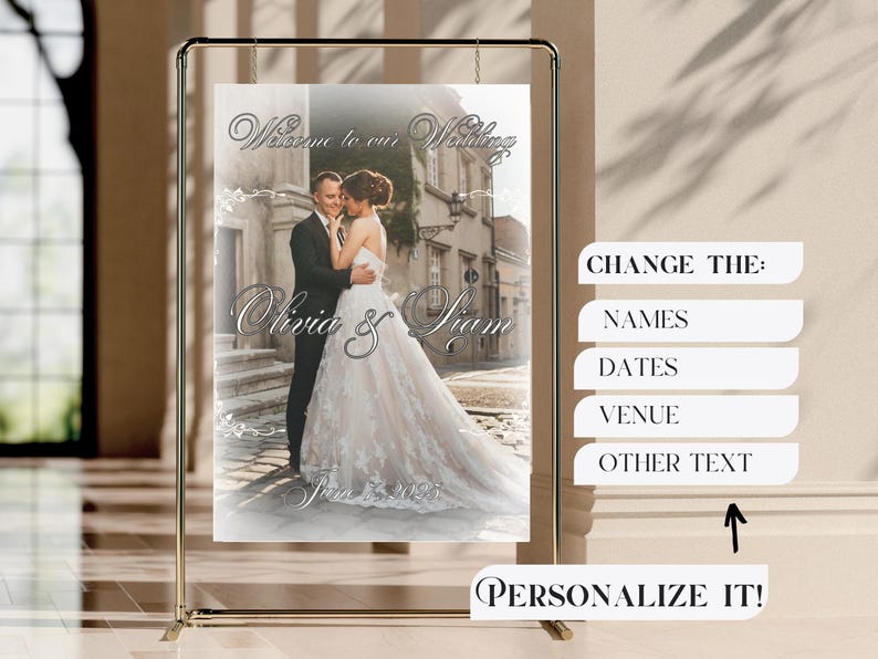Personalize! Wedding Welcome Sign W/ Photo | Foam Board | Elegant ...