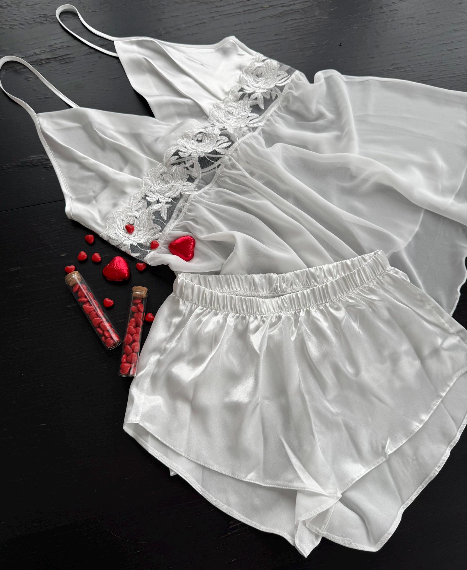 Bridal White Satin Lingerie Set – Lace Babydoll and Shorts - Etsy