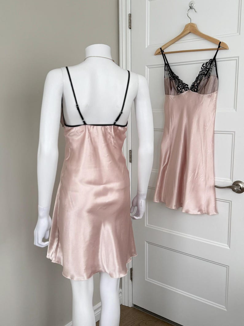 Silk Satin Nightgown With Black Lace Details, Satin Dress, Romantic ...