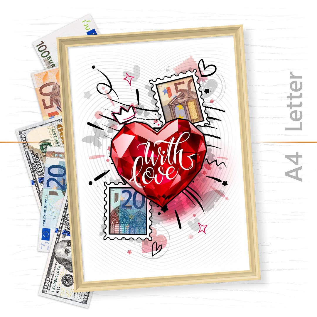 Money Gift With Love | Romantic Money Holder | Printable Template | A4 ...