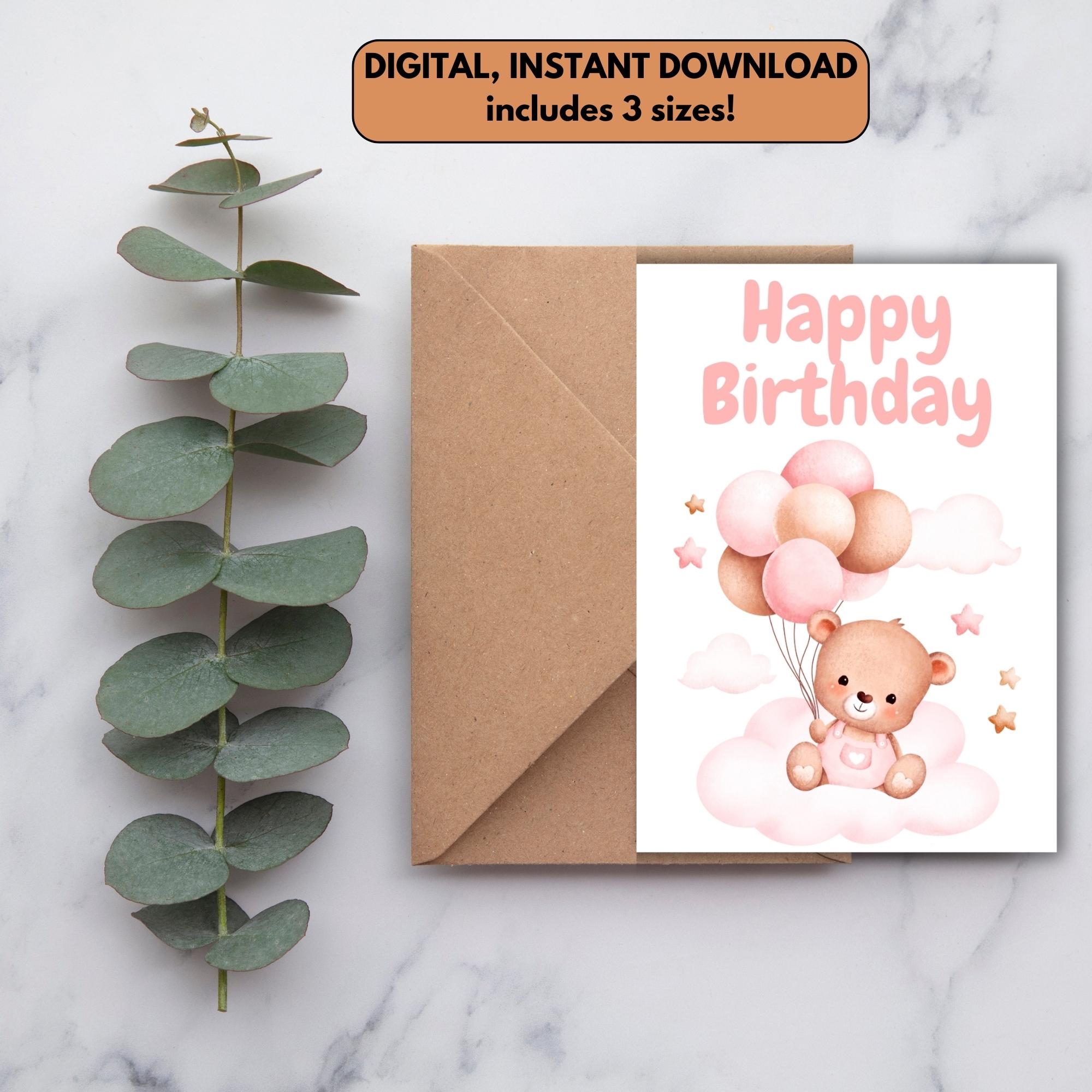 Printable Birthday Card for Baby | Girl or Boy | Birthday Bear With ...
