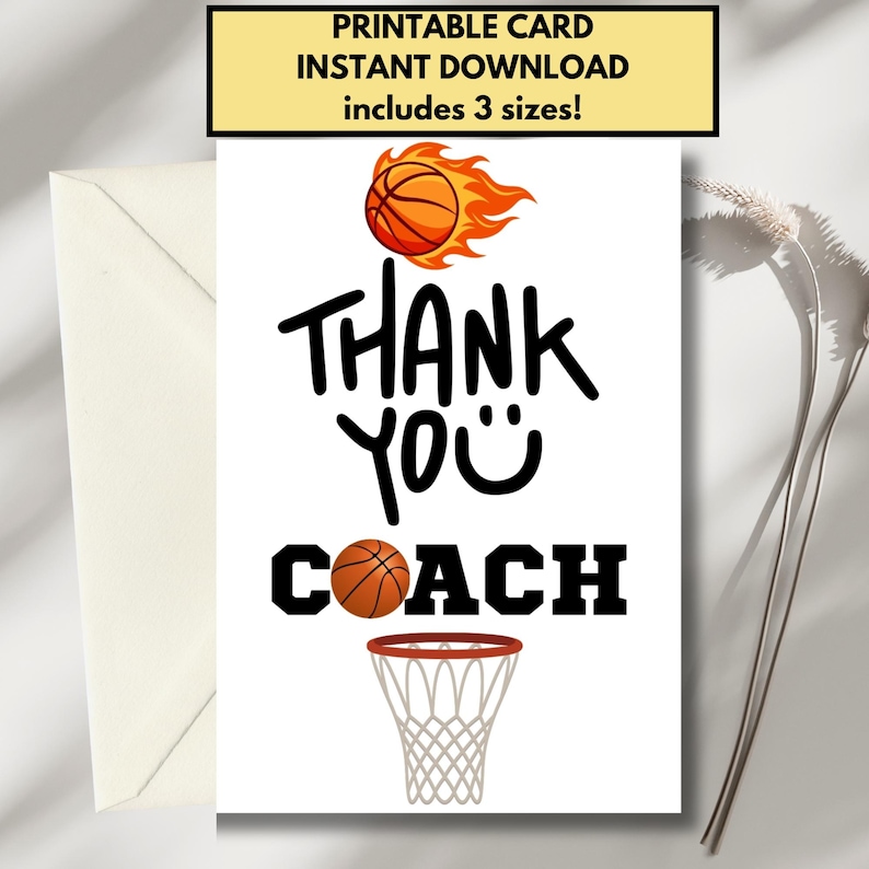 Printable Basketball Coach Thank You Card (instant Download, PDF) - Etsy
