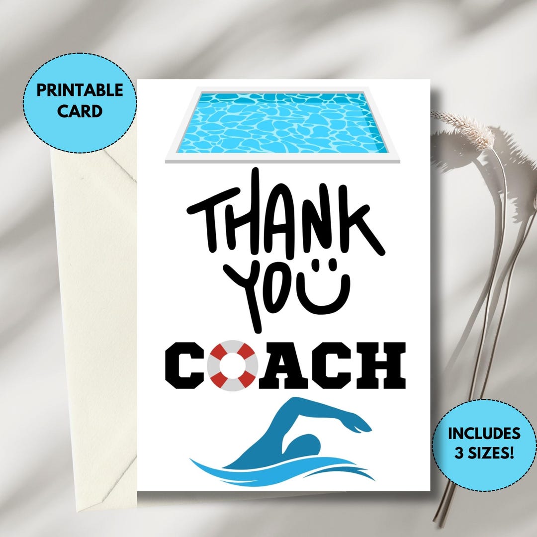 Printable Swim Coach Thank You Card | Swim Coach Appreciation | Instant ...