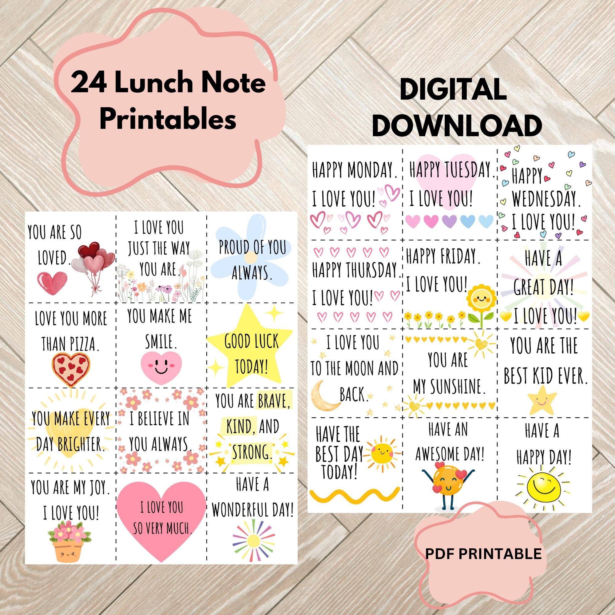 Printable Lunchbox Note Cards | Cards for School Lunch | Lunchbox Notes ...
