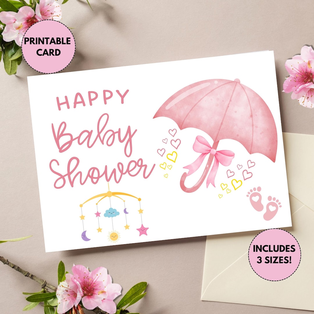Printable Baby Shower Card | Happy Baby Shower | Baby Girl | Cute Baby ...