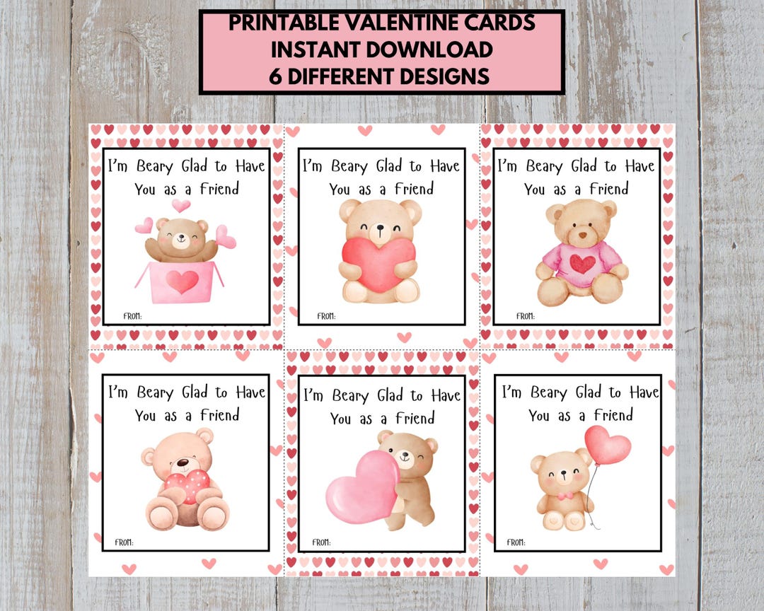 Printable Class Valentine's Day Cards Six Unique Valentines Digital ...