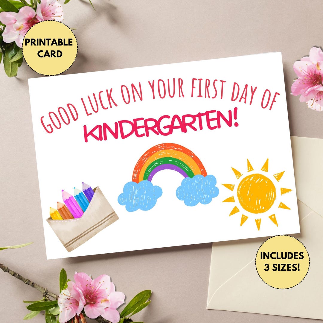Printable 1st Day Kindergarten Card | Good Luck Card (instant Download ...