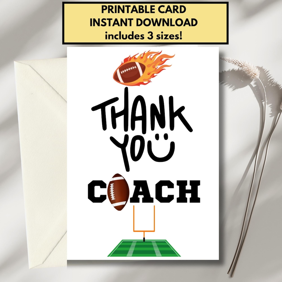 Printable Football Coach Thank You Card | Football Coach Appreciation ...