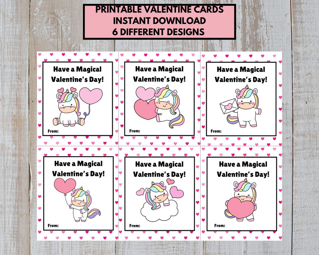 Printable Class Valentine's Day Cards Six Unique Valentines Digital ...