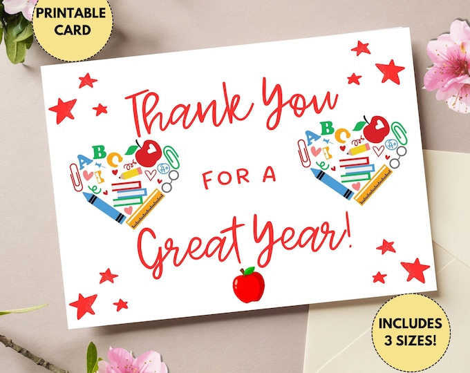 Printable End of Year Teacher Thank You Card From Class - Teacher ...