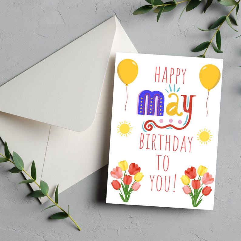 Printable May Birthday Card | Birthday Card Born in May | Cute Birthday ...