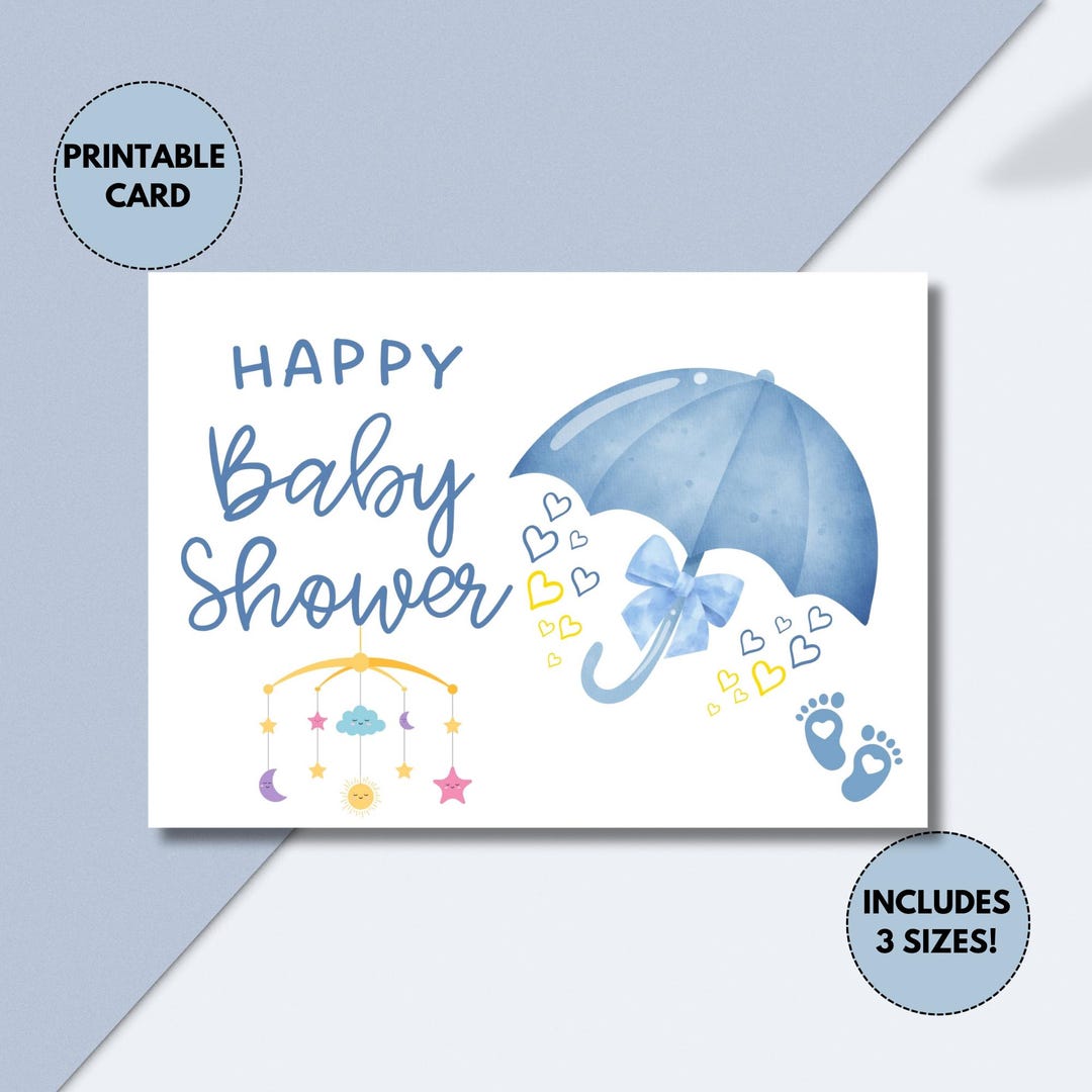 Printable Baby Shower Card | Happy Baby Shower | Baby Boy | Cute Baby ...