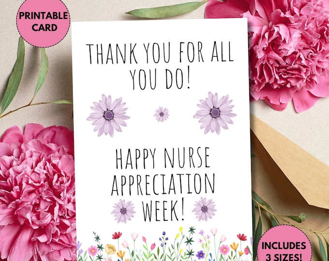 Nurse Appreciation Card - Printable Thank You Note - Digital Download ...