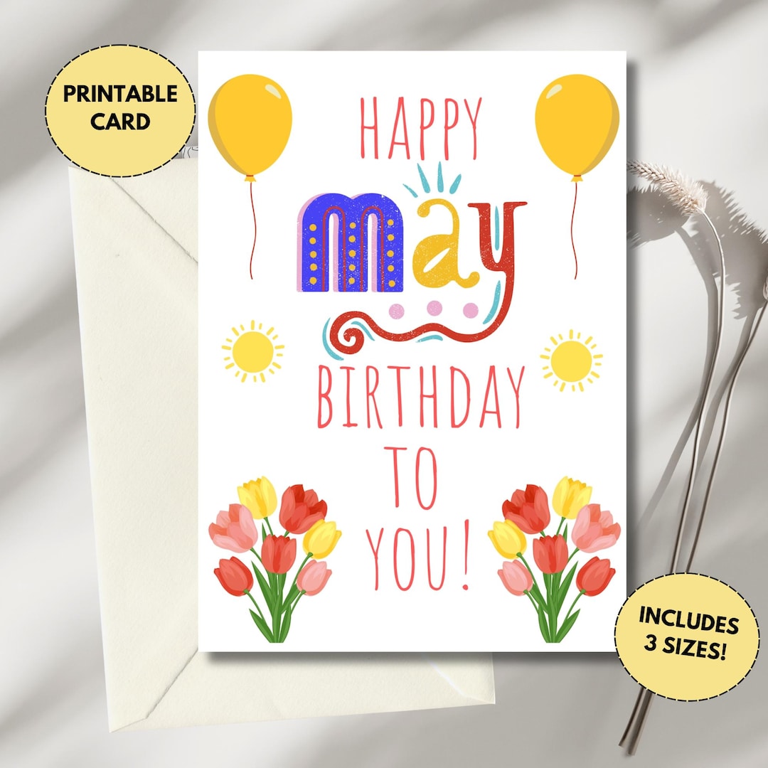 Printable May Birthday Card | Birthday Card Born in May | Cute Birthday ...