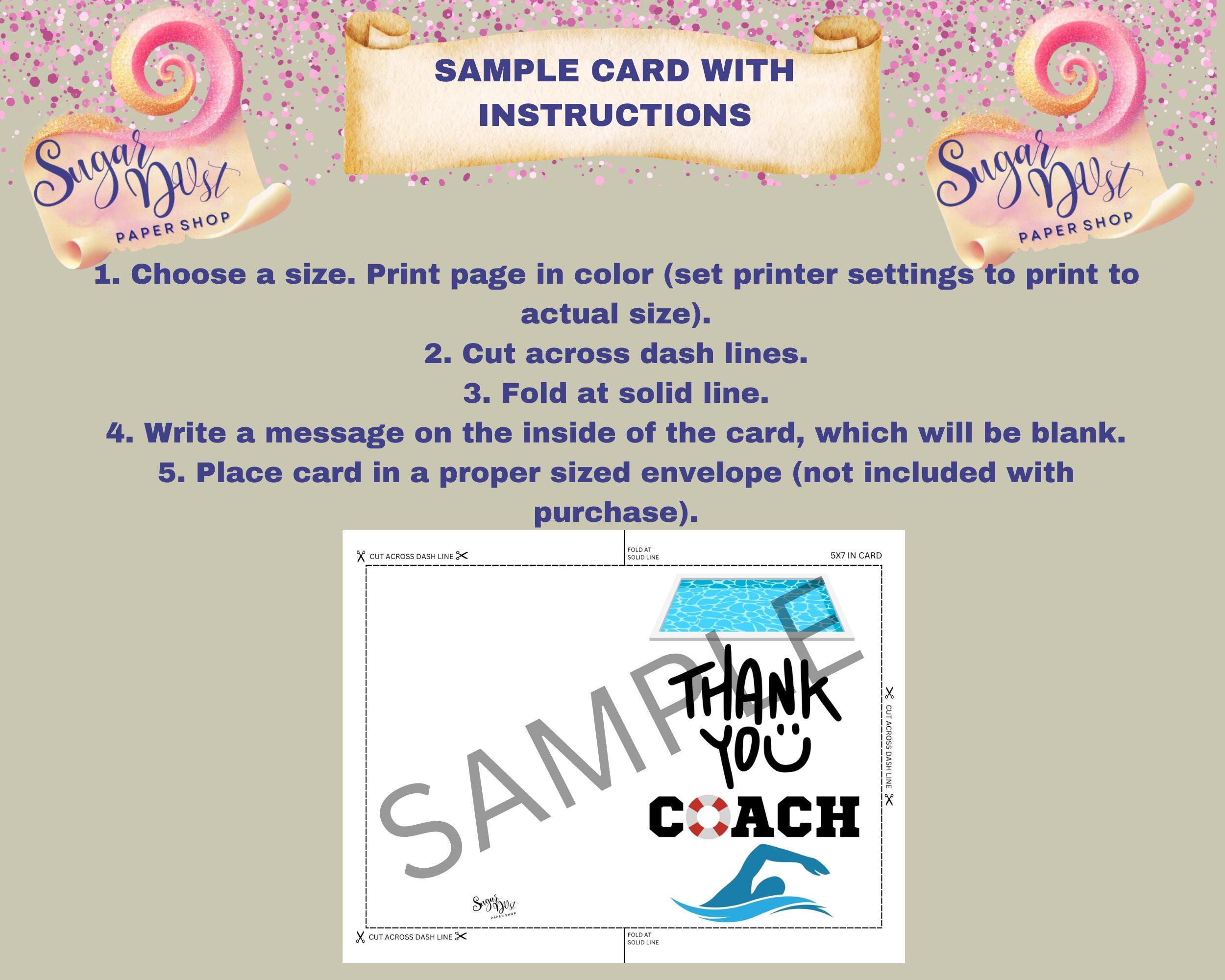 Printable Swim Coach Thank You Card | Swim Coach Appreciation | Instant ...