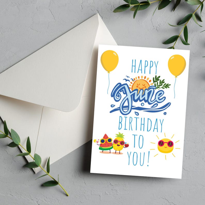 Printable June Birthday Card | Instant Download | PDF - Etsy