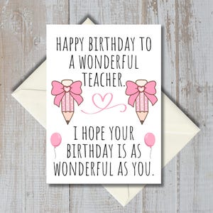 Printable Teacher Birthday Card | Instant Download - Etsy