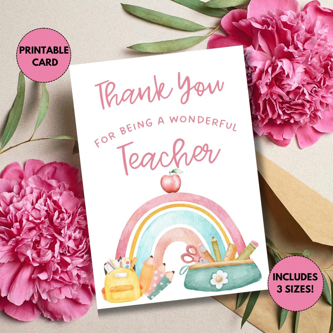 Printable Teacher Thank You Card | Teacher Appreciation Week Card ...