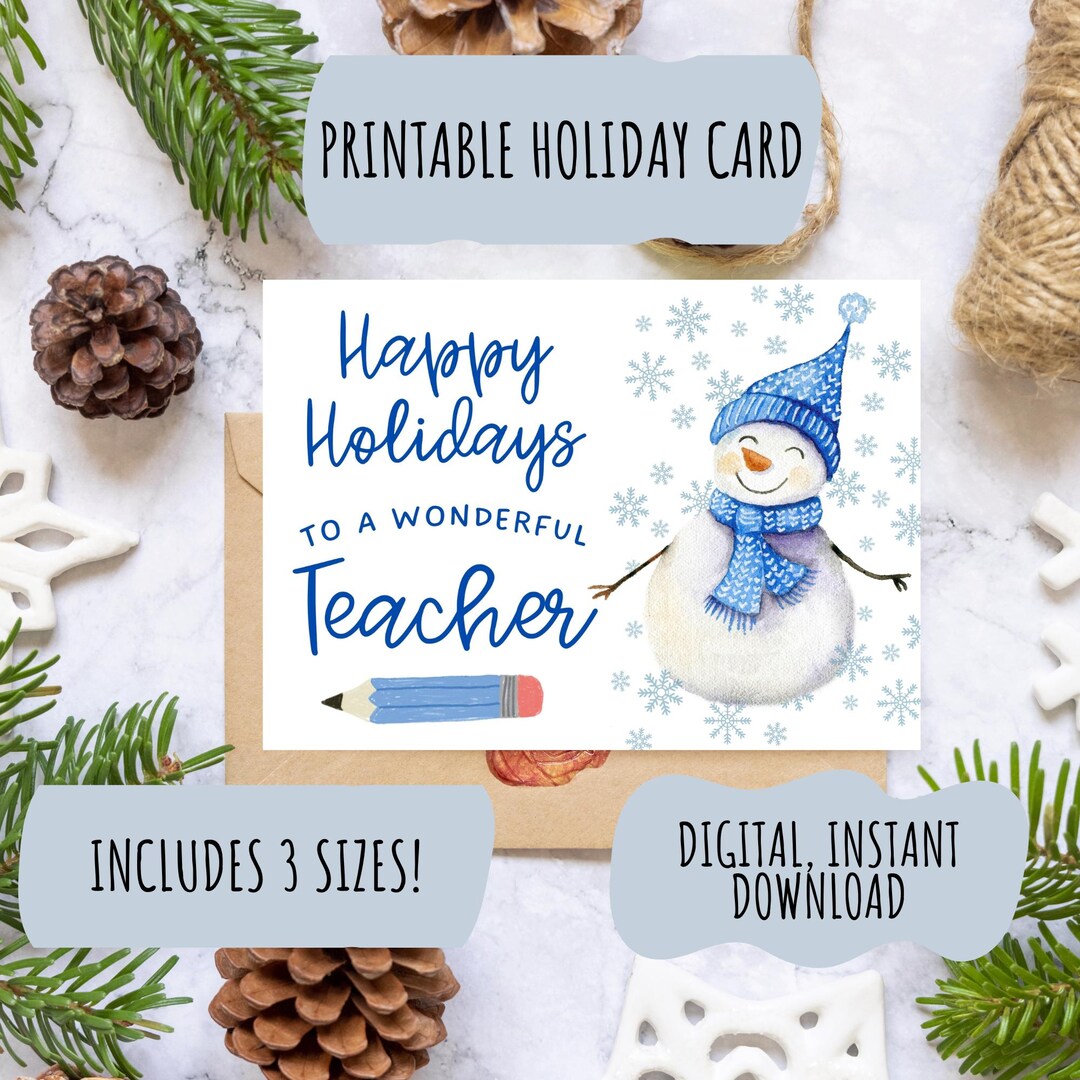 Printable Teacher Holiday Card | Happy Holidays Card for Teacher ...