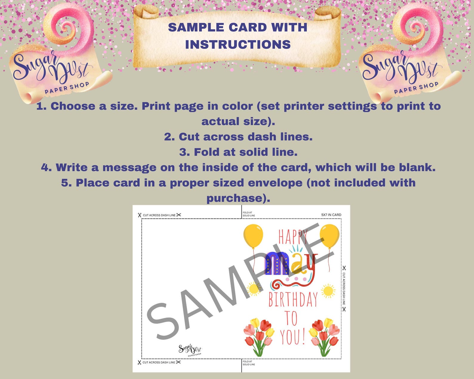 Printable May Birthday Card | Birthday Card Born in May | Cute Birthday ...