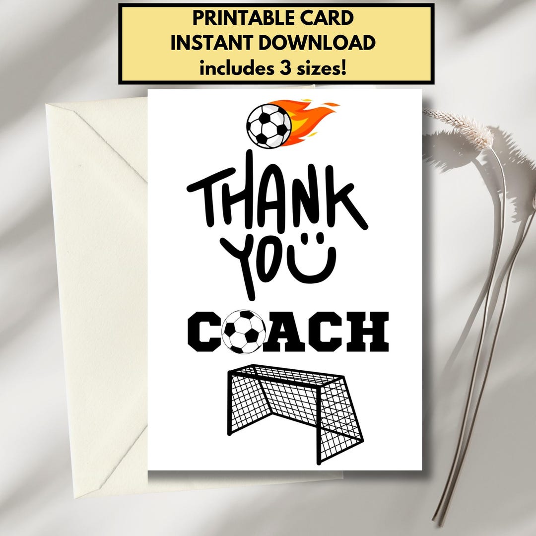 Printable Soccer Coach Thank You Card Soccer Coach Appreciation Instant ...