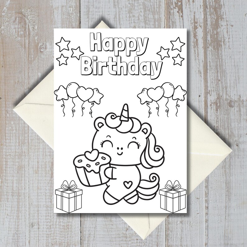 Printable Kids Birthday Cards | Color Your Own Unicorns | Cute DIY ...