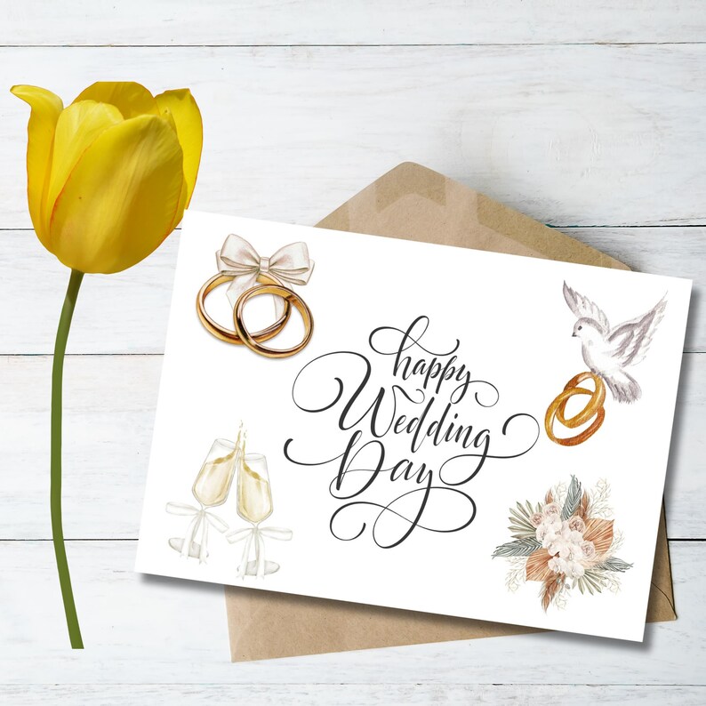 Printable Wedding Card | Happy Wedding Day Card | Elegant Wedding Card ...