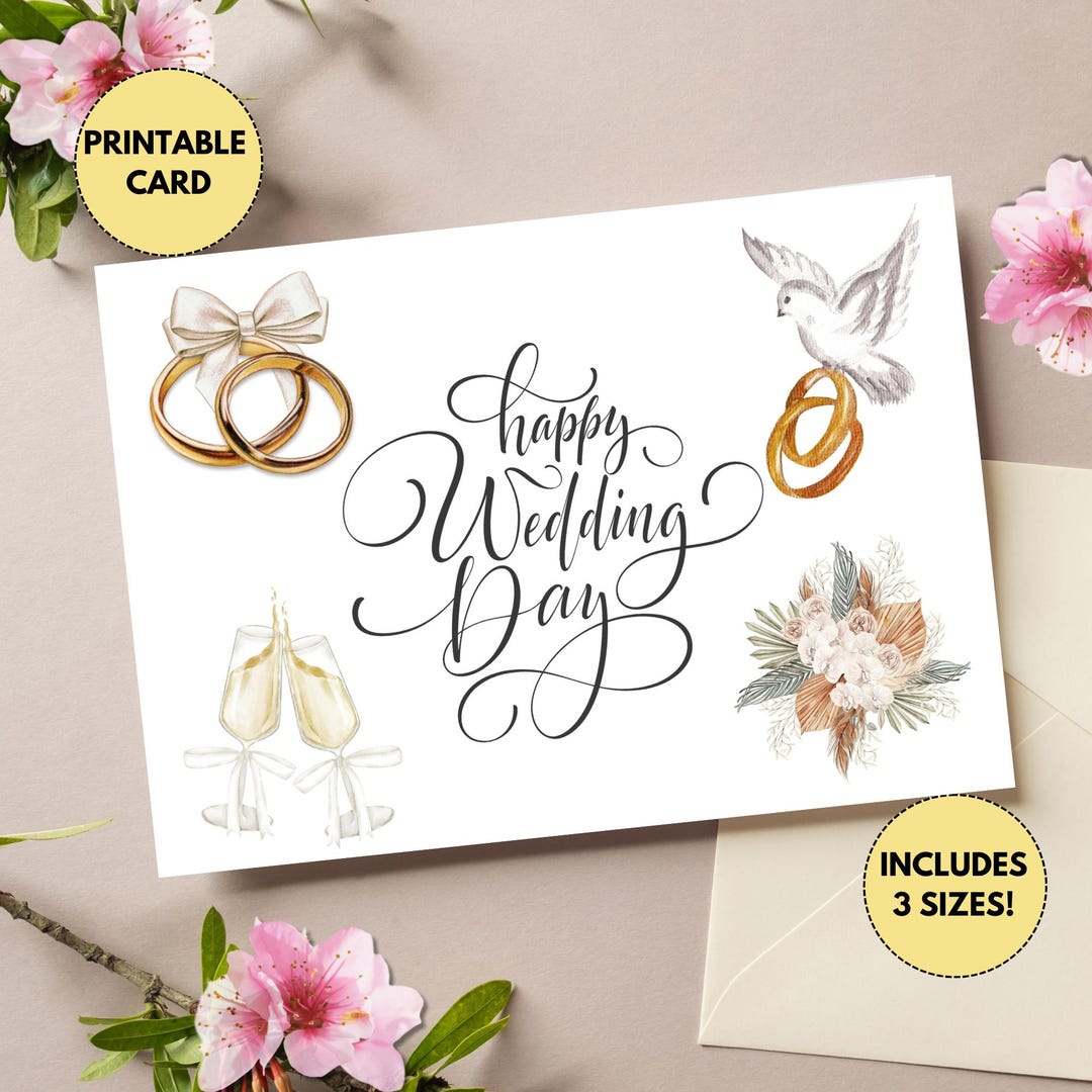 Printable Wedding Card | Happy Wedding Day Card | Elegant Wedding Card ...