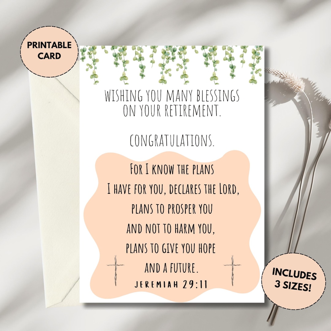 Printable Retirement Blessings Card | Religious Retirement Card | Bible ...