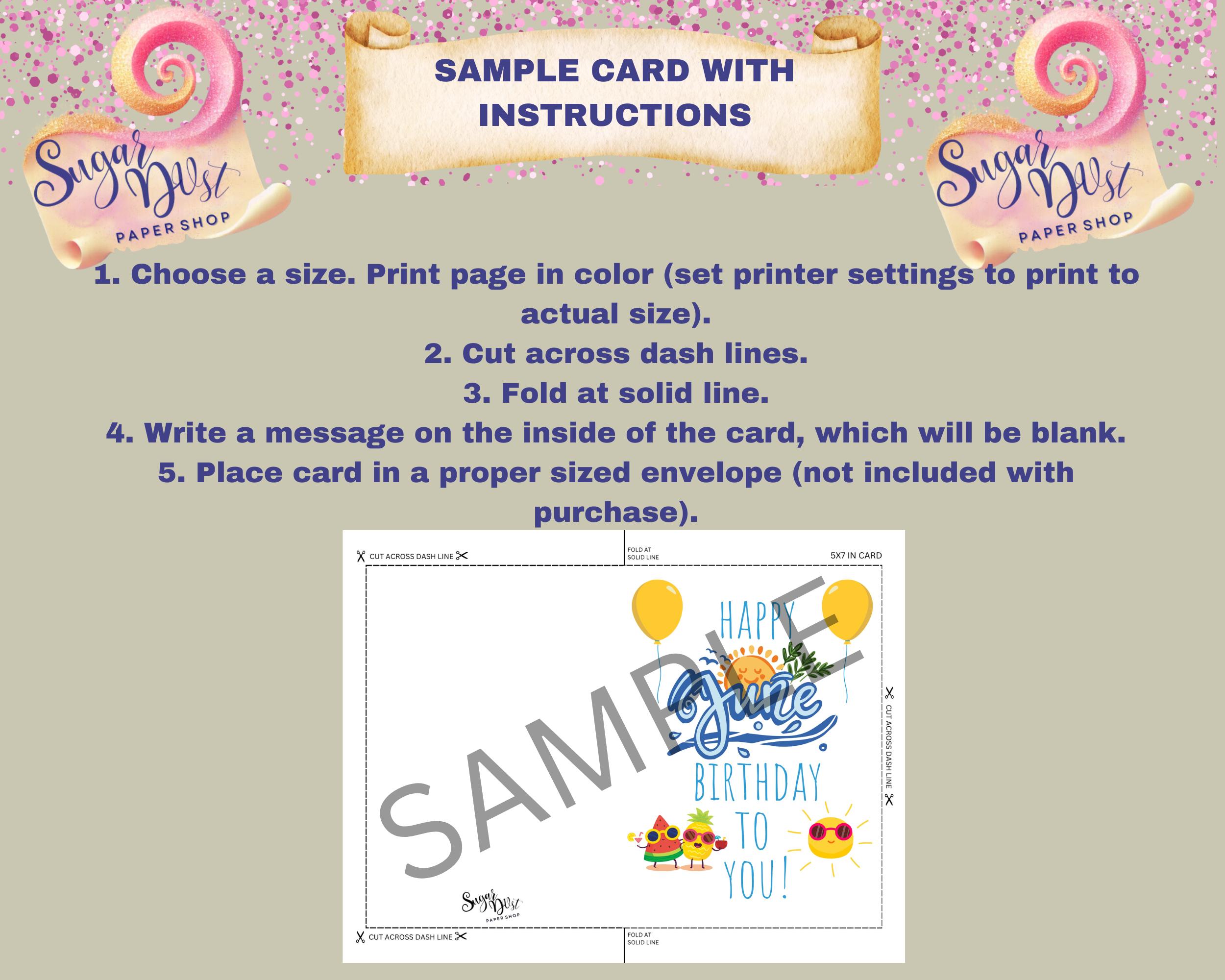 Printable June Birthday Card | Instant Download | PDF - Etsy