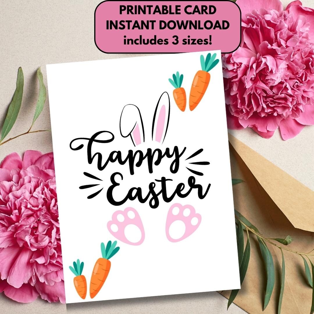Printable Kids Easter Card | Easter Bunny Card | Cute Easter Card | Card for Easter Basket ...
