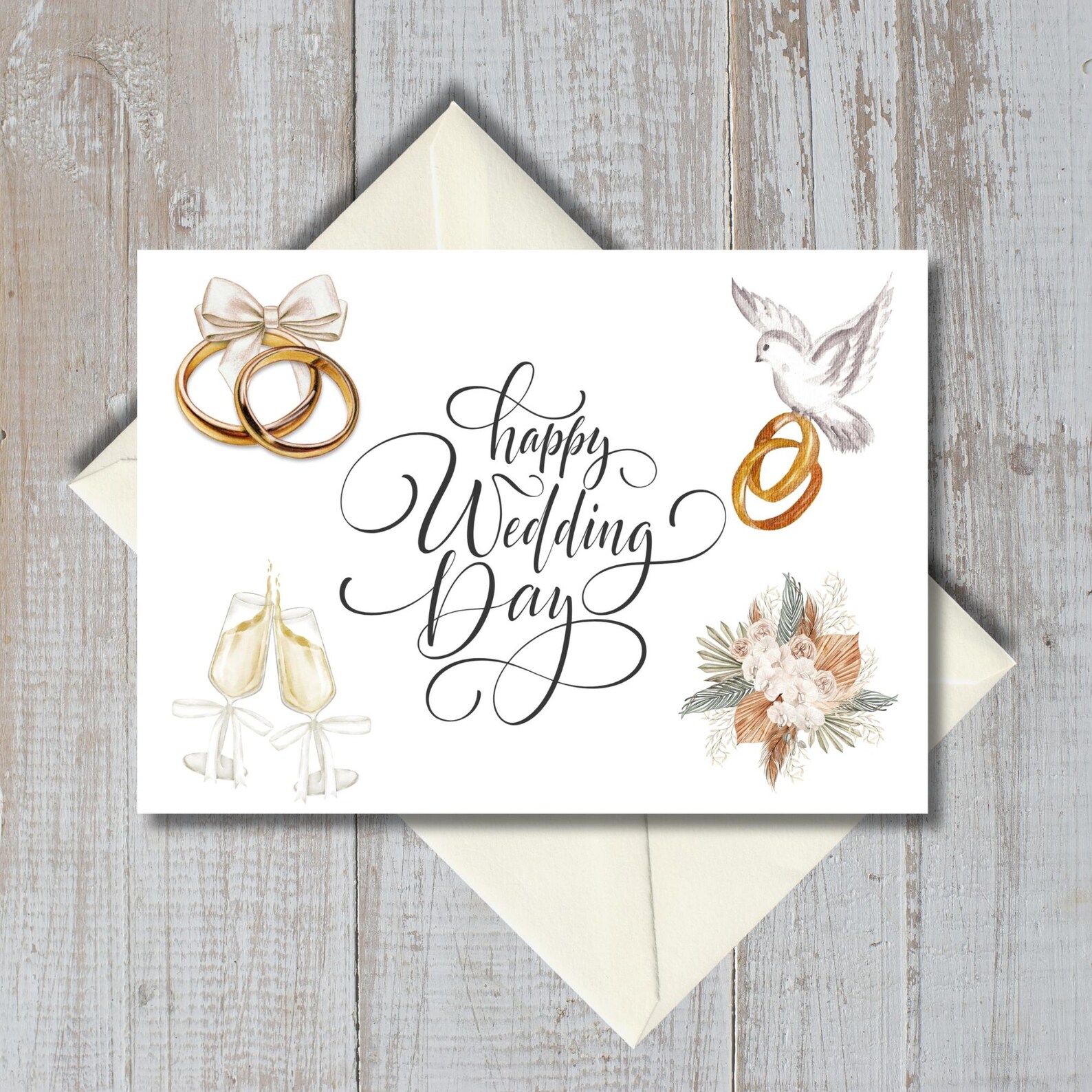 Printable Wedding Card | Happy Wedding Day Card | Elegant Wedding Card ...