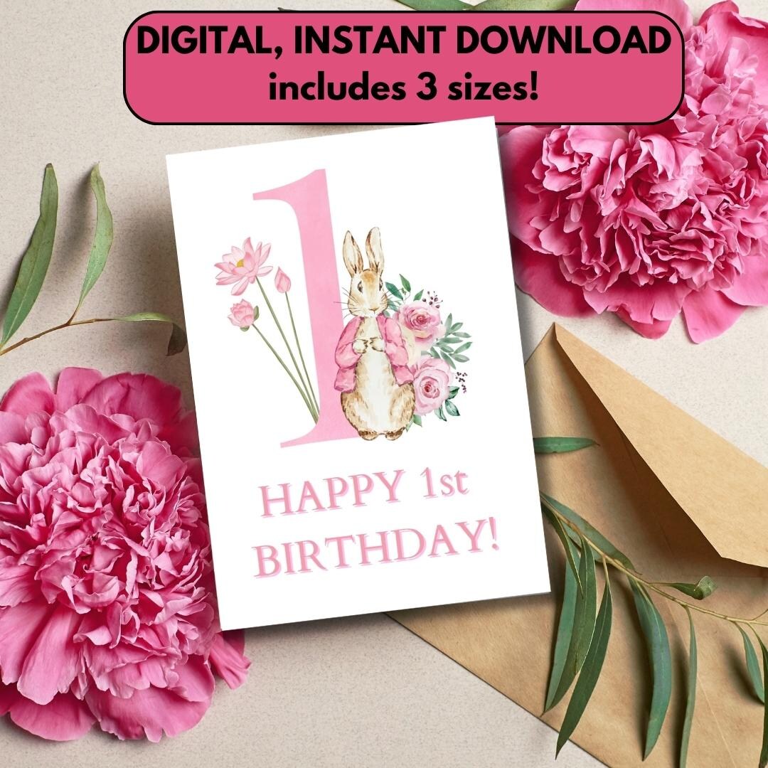Printable Happy Birthday Card 1st Birthday Card Printable Downloadable ...