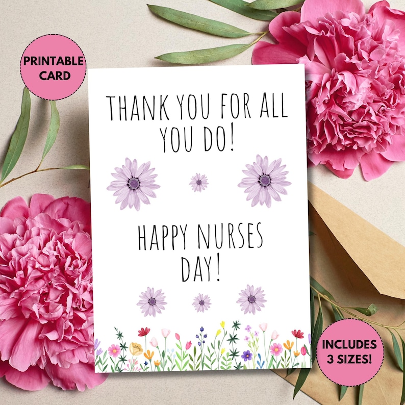 Printable Nurses Day Card | Thank You Nurse Card | Cute Thank You Card ...