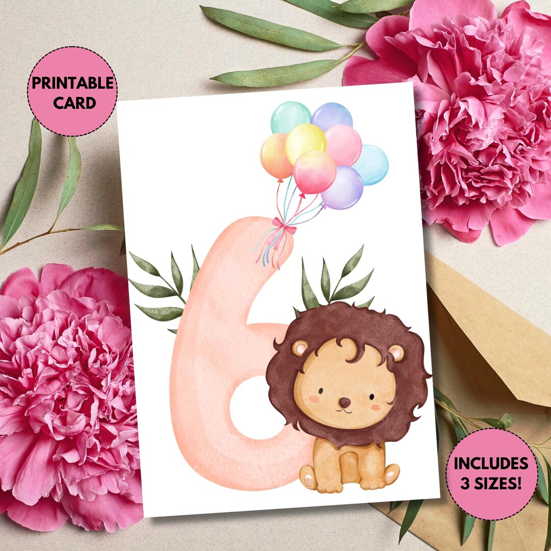 Printable 6th Birthday Card | Sixth Birthday | Cute 6th Birthday Card ...