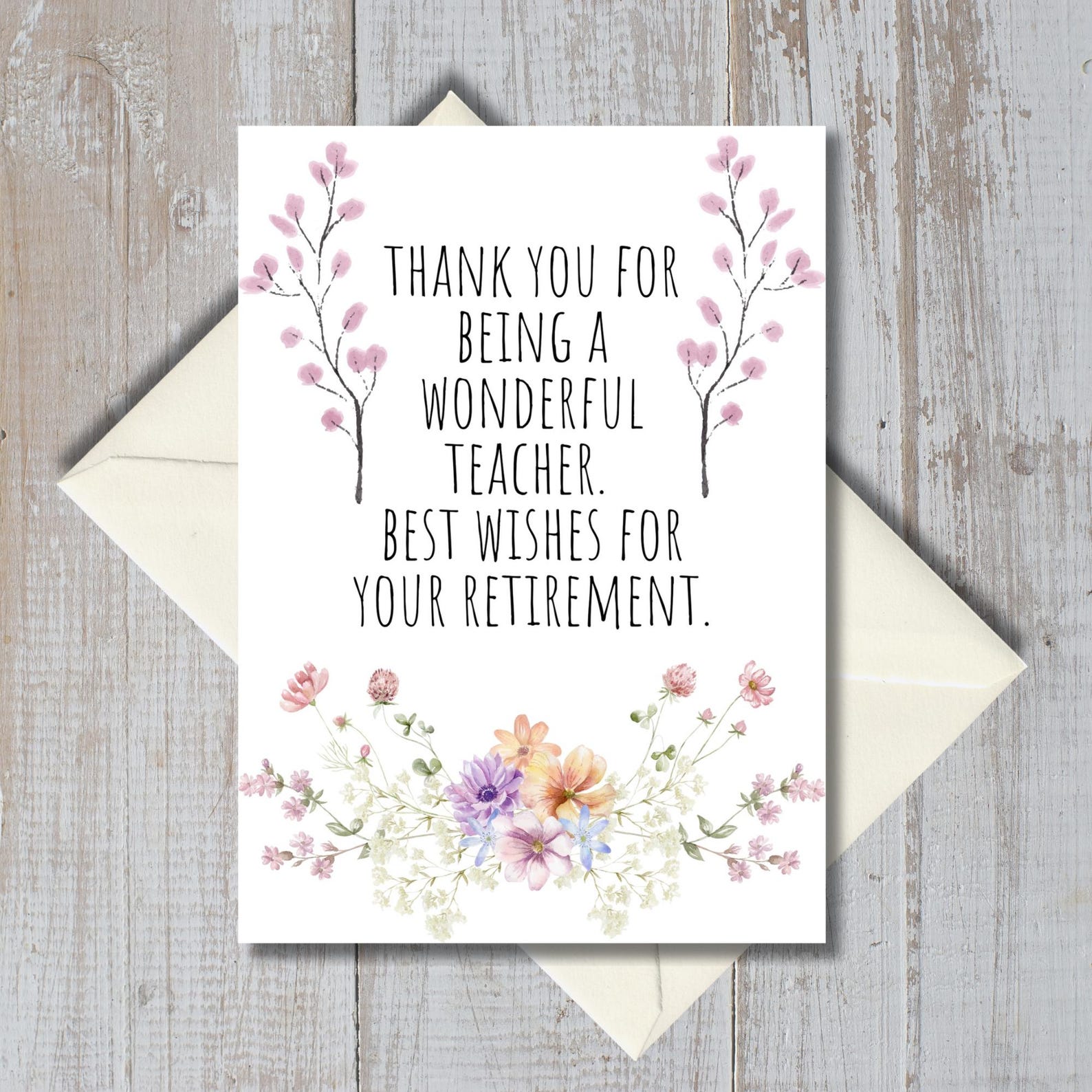 Printable Teacher Retirement Card | Floral Card for Teacher Retirement ...