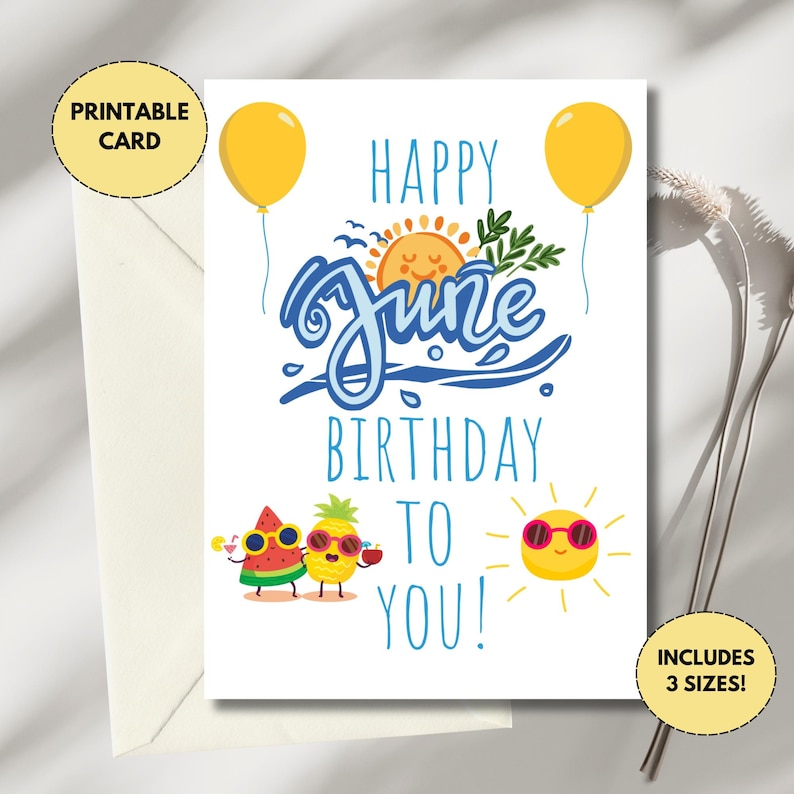 Printable June Birthday Card | Instant Download | PDF - Etsy