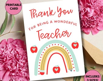 Teacher Appreciation Printable Card, Teacher Thank You Card, Digital ...